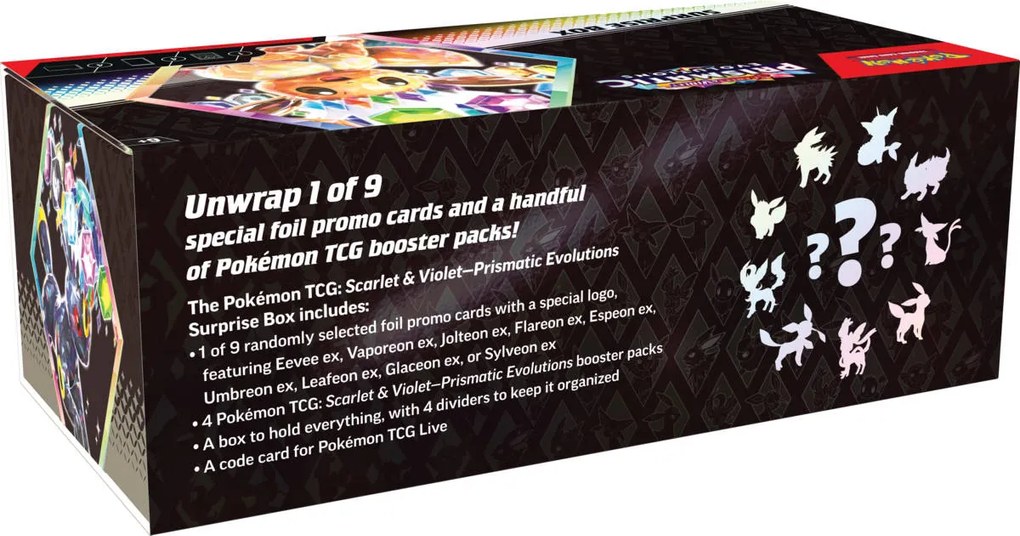 _Ostatní 1_ Hra Pokémon TCG SV8.5 Prismatic Evolutions Surprise Box set 4x booster s doplňky pci10096