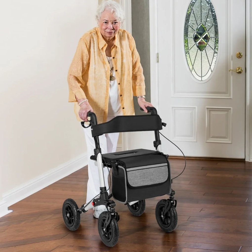 Costway Rollator s pneumatikami, skládací a lehký s hliníkovým – stříbro