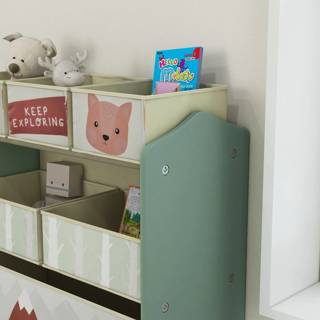 ZONEKIZ Úložný regál na hračky se 6 vyjímatelnými boxy z netkané textilie - organizátor hraček pro děti ve věku 3-8 let do ložnice či školky 63,5x30x…