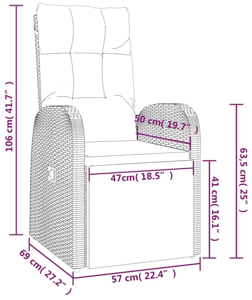 vidaXL Marketos Polohovatelné zahradní křeslo s poduškou polyratan černé