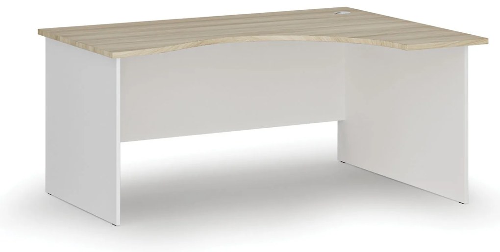 Ergonomický kancelářský psací stůl PRIMO WHITE, 160x120 cm, pravý, bílá/dub přírodní