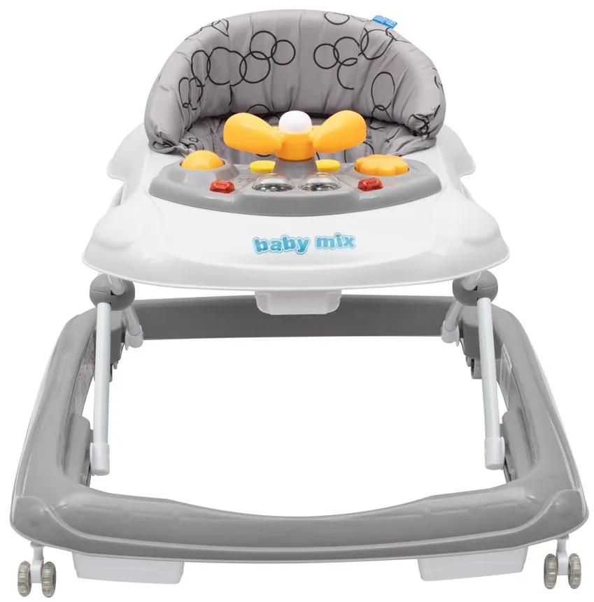 Dětské chodítko Baby Mix s volantem a silikonovými kolečky tmavě šedý