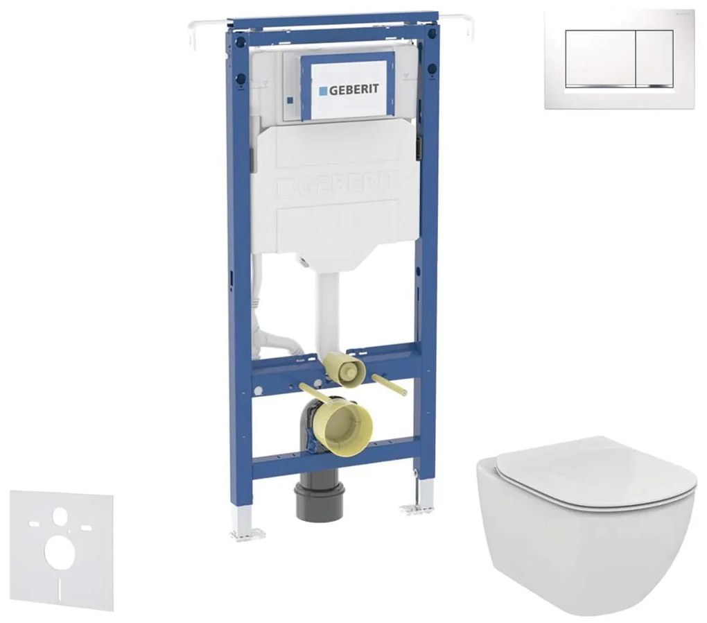 Geberit Duofix - Set předstěnové instalace, klozetu a sedátka Ideal Standard Tesi, tlačítka Sigma20, Aquablade, SoftClose, bílá/lesklý chrom SANI11CD3138