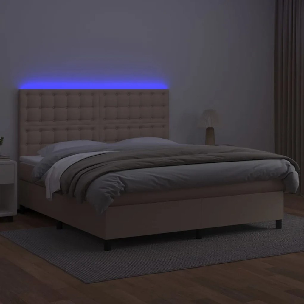 Box spring postel matrace a LED cappuccino 160x200cm umělá kůže 3135956