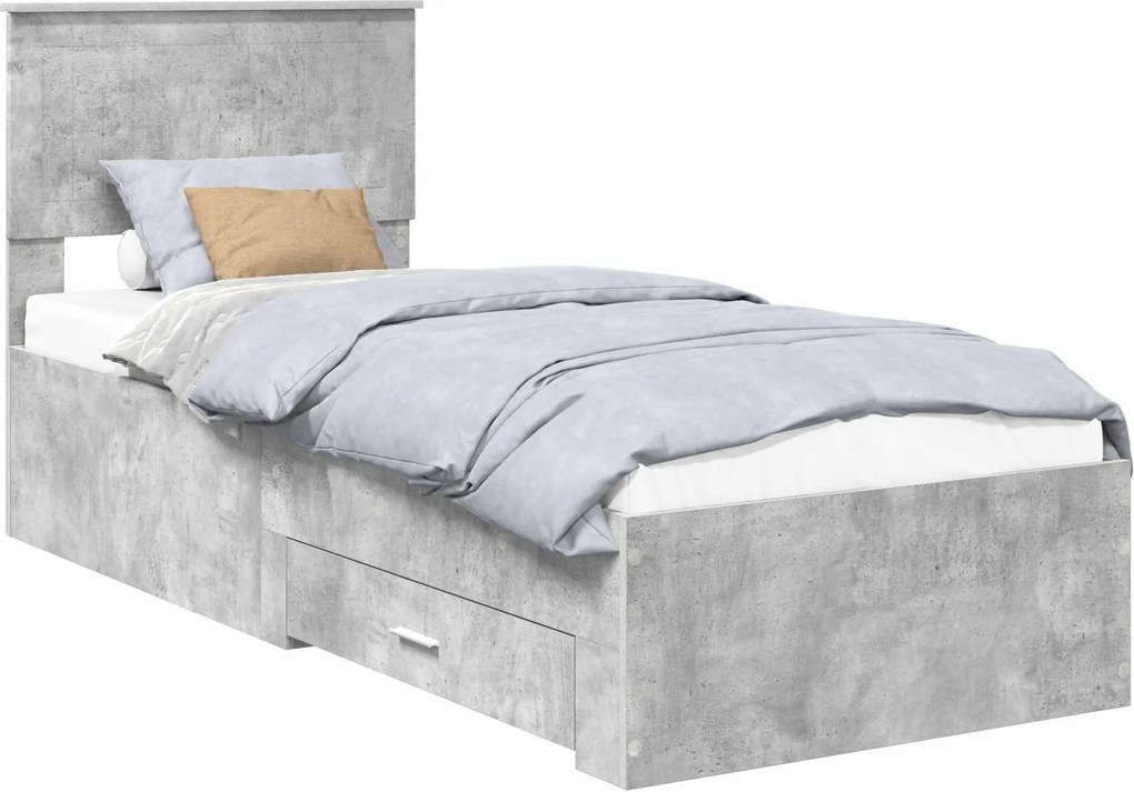 Rám postele se zásuvkou Betonově šedá a stříbrná 70 x 190 cm 3410961