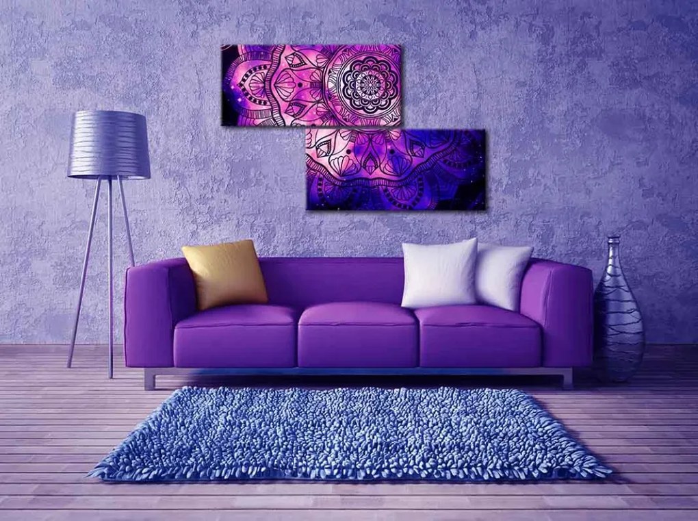 Dvoudílný obraz mandala fialová Velikost (šířka x výška): 147x90 cm