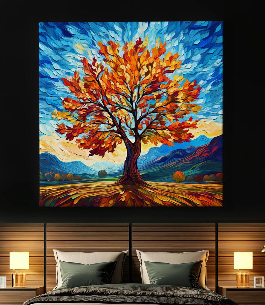 Obraz na plátně - Strom života podzim na obzoru FeelHappy.cz Velikost obrazu: 140 x 140 cm