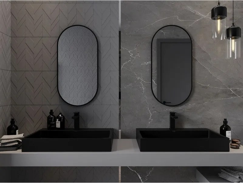 Mexen Loft, oválné koupelnové zrcadlo 80 x 40 cm, barva rámu černá matná, 9851-080-040-000-70