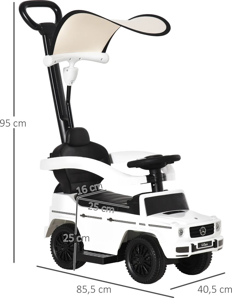 HOMCOM Dětské Odrážedlo s Licencí Mercedes G350 pro Děti od 1 do 3 Let, s Klaksonem, Odnímatelnou Slunečníky a Ochrannými Tyčemi, Nosnost 25 kg, 85,5…