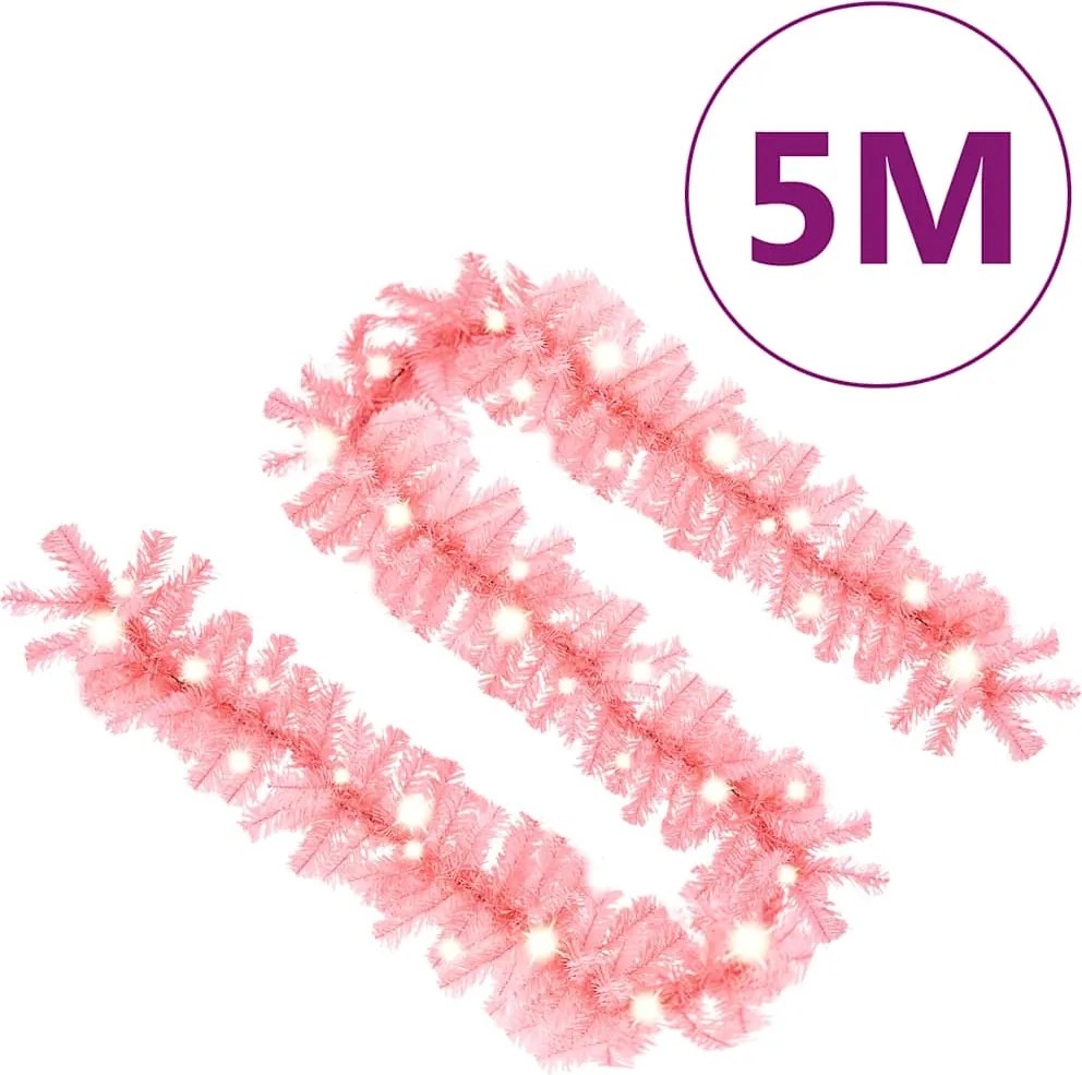 Vánoční girlanda s LED světýlky 5 m růžová 329198