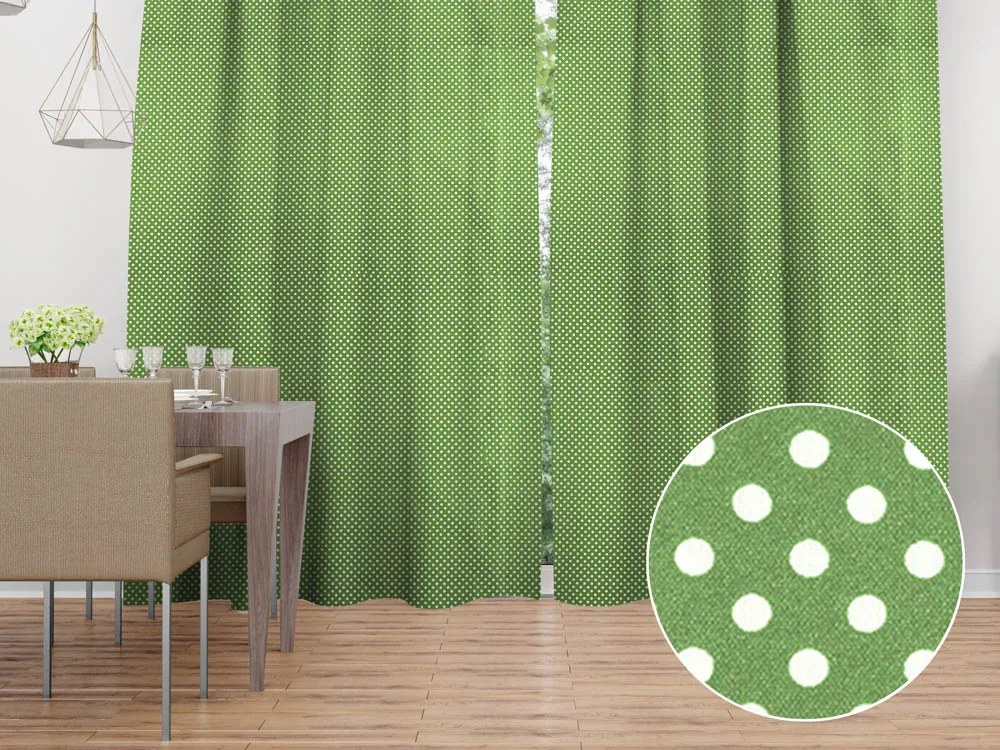 Biante Bavlněný závěs Sandra SA-336 Bílé puntíky na zeleném 130x230 cm