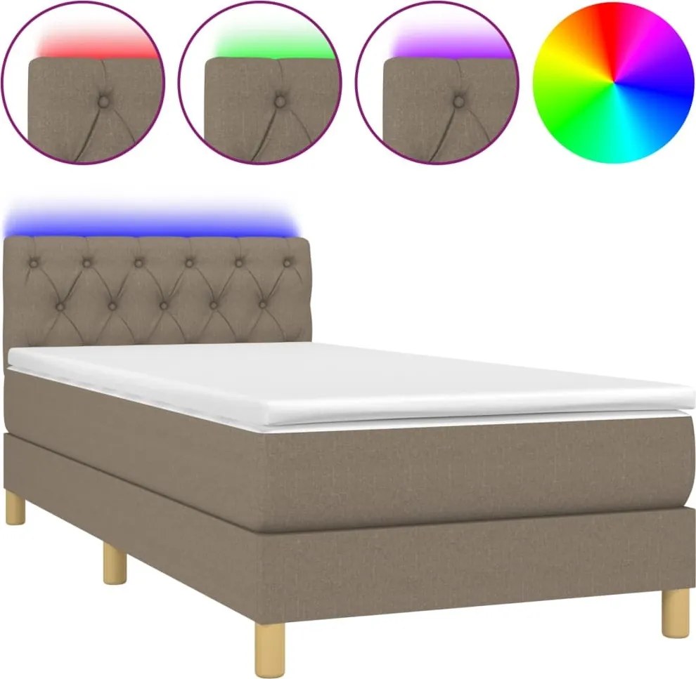 vidaXL Box spring postel s matrací a LED 80 x 200 cm textil [3133913] Barva: Tmavě šedá