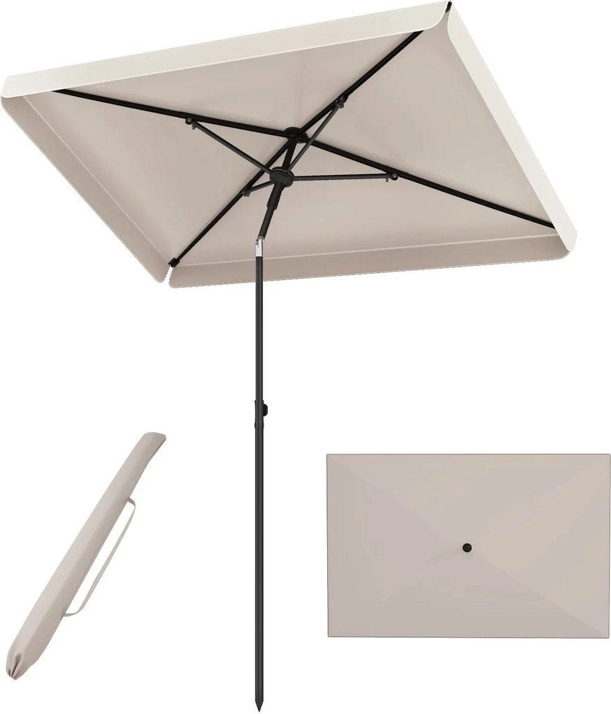 Costway Slunečník Obdélníkový s úhlem sklonu 30° Ohebný – 200 × 130 cm, šedá