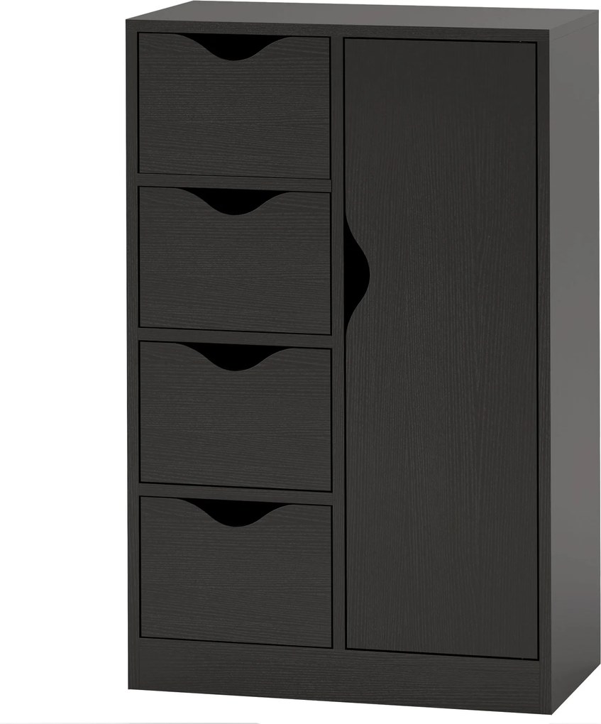 HOMCOM Moderní úložný kabinet s 1 skříňkou a 4 zásuvkami - Dřevo - do obývacího pokoje, kuchyně, předsíně, jídelny - Černý | Aosom