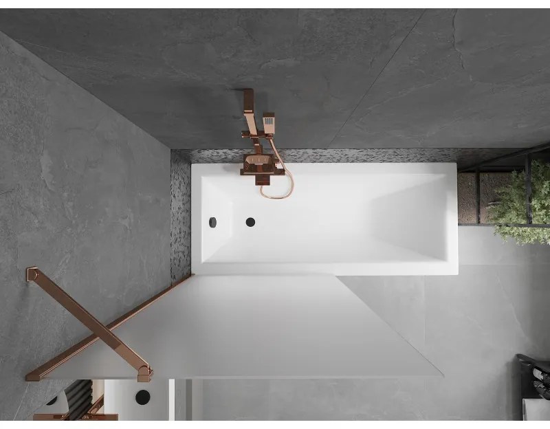 Mexen Next, vanová zástěna 1-křídlová 90 x 150 cm, fixní křídlo, 6 mm námraza sklo, růžové zlato profil, 895-090-000-00-30-60