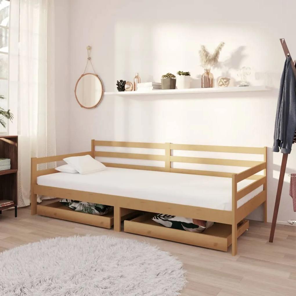 Denní postel se zásuvkami 90x200 cm medová masivní borové dřevo,  3083682