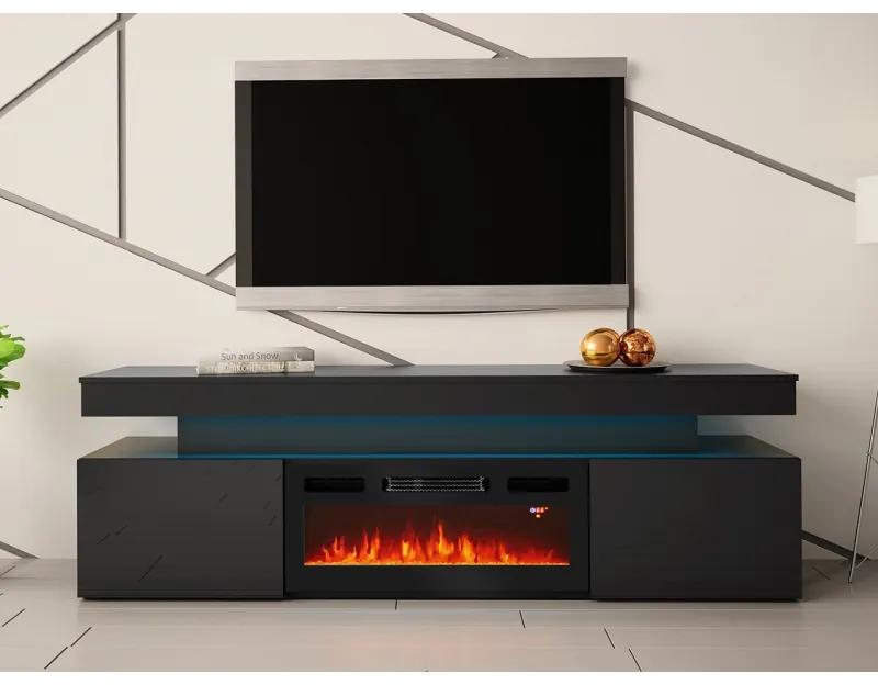 TV stolek/skříňka s biokrbem Lestirola EF 2D 190, Barva:: černá / černý lesk