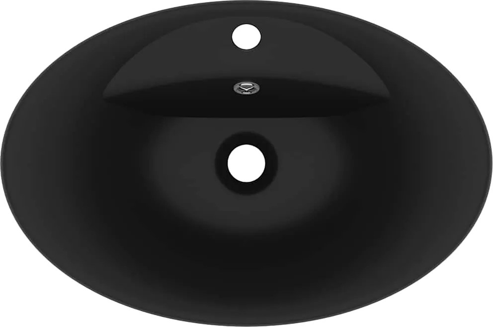 Luxusní umyvadlo přepad oválné matné černé 58,5x39 cm keramika 146942