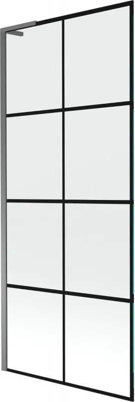 Mexen Next L, 1-křídlová vanová zástěna 80 x 150 cm, 6mm čiré sklo-černý vzor, grafitový profil, 895-080-000-03-77-95