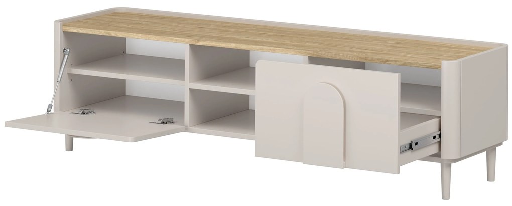 TV stolek Amilio 170 cm na nožkách - kašmírová / dub olejovaný / kašmírové úchytky