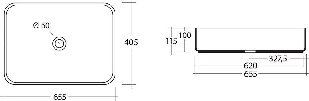 Sapho Sapho, BLADE keramické umyvadlo na desku 65x40cm, bílá, WH051