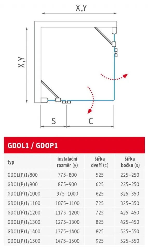 ROTH ELEGANT LINE GDOP1/1100 sprchové dveře 1100x2000mm pravé jednokřídlé, bezrámové, brillant/transparent, 132-110000P-00-02