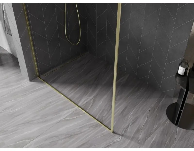 Mexen, Mexen Kioto-XF sprchová stěna s rámem 90 x 202 cm, průhledná 10 mm, broušené zlato - 800-090-104-55-00-X