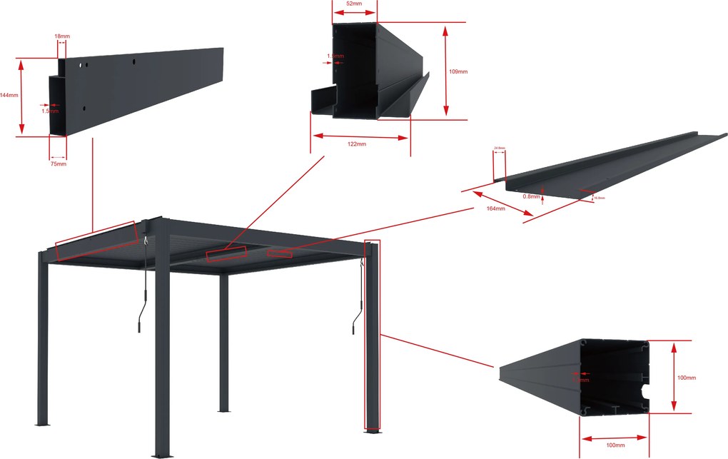 Bioklimatická pergola G21 Austin 4x3 m, antracitová hliníková