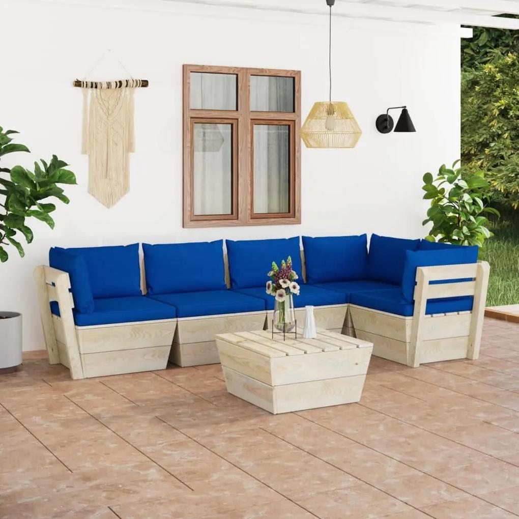 vidaXL 6dílná zahradní sedací souprava z palet + podušky smrkové dřevo [3063574] Barva: Modrá