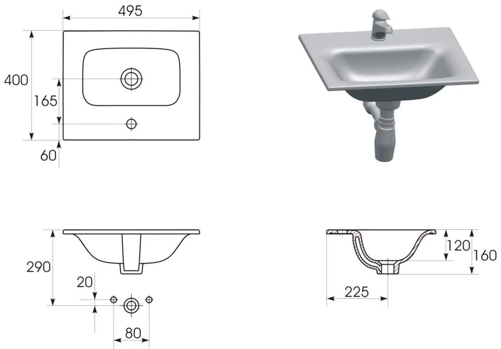 Cersanit Moduo SET, závěsná skříňka 50x40x57 cm + umyvadlo 50cm, antracitová matná, S801-471-DSM