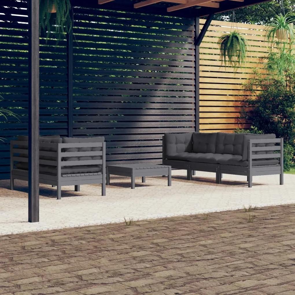 vidaXL 6dílná zahradní sedací souprava a antracitové podušky borovice [3096112] Barva: Černá
