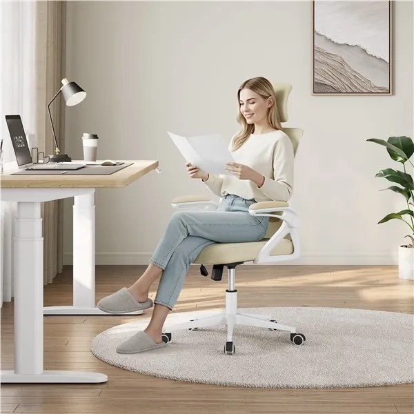 Kancelářská židle Yaheetech – béžová, 70 cm (délka) × 70 cm (šířka) × 121,5 cm – 131,5 cm (výška), polyesterová tkanina piké (267591701991)