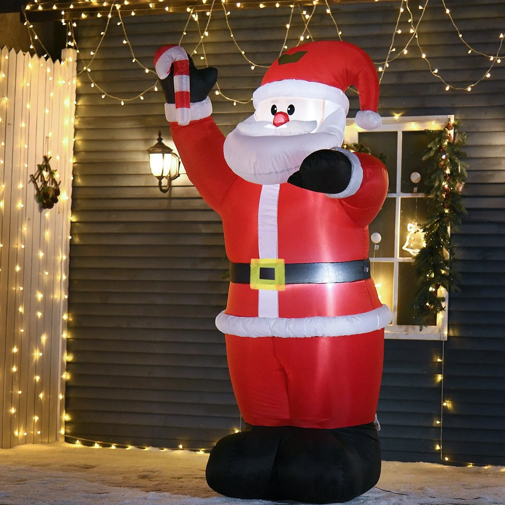 HOMCOM Nafukovatelná vánoční dekorace, 2,4 m Santa Claus s LED osvětlením, lízátko