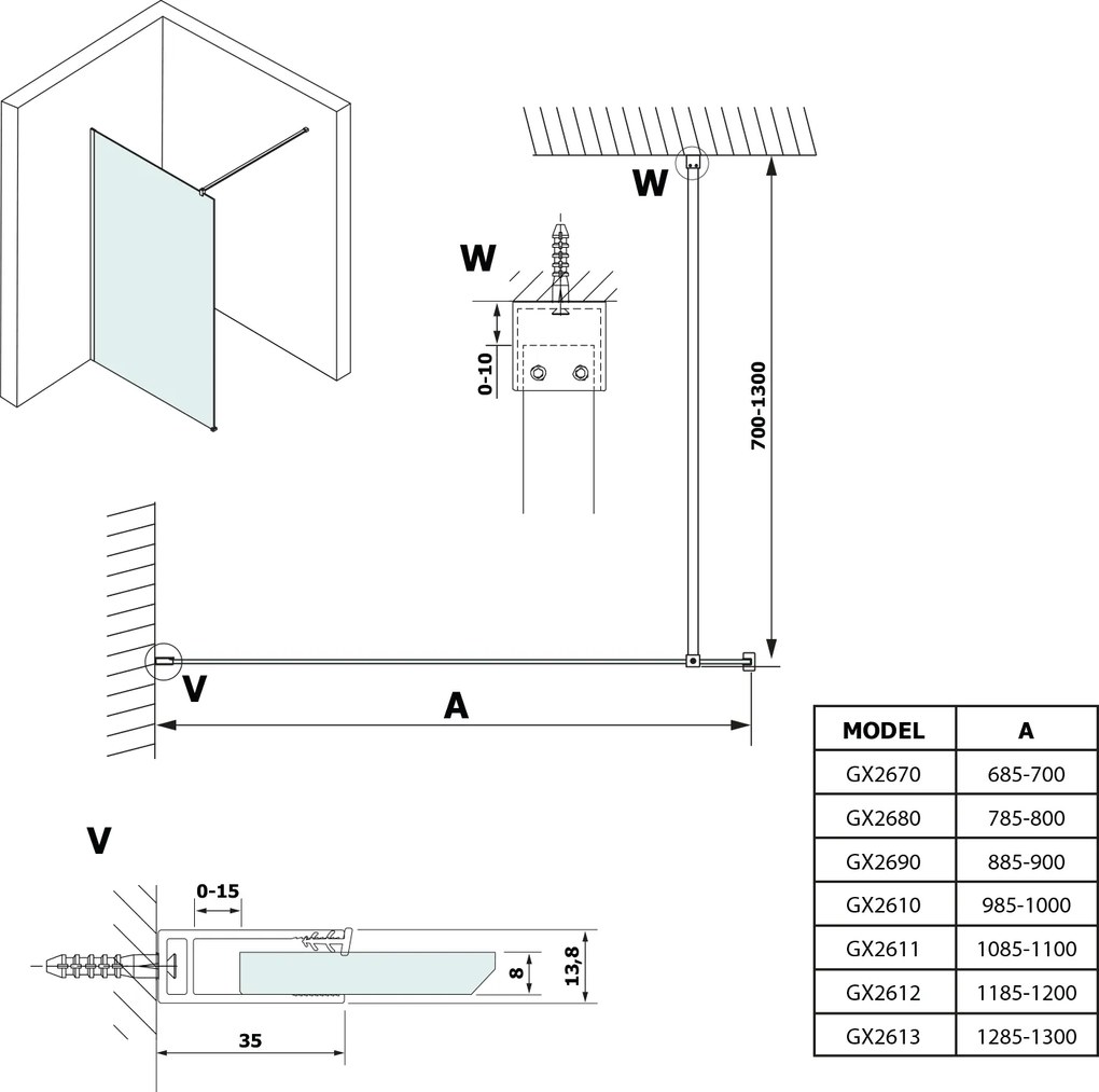Gelco Vario Black jednodílná sprchová zástěna 80 x 200 cm k instalaci ke stěně černá deska HPL Kara GX2680GX1014