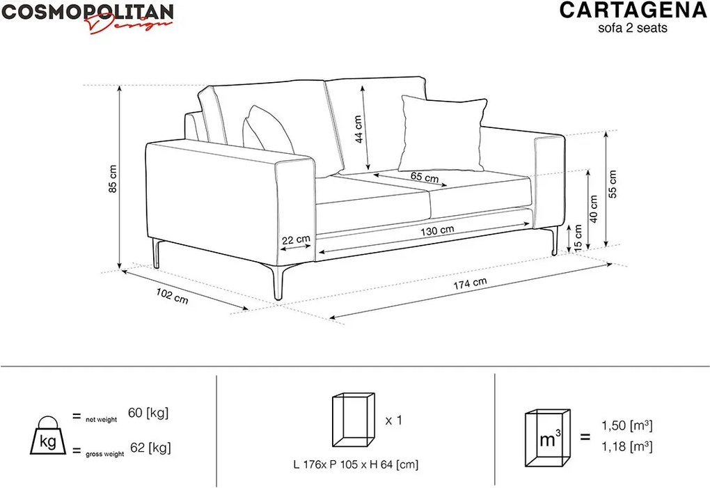 COSMOPOLITAN DESIGN Dvoumístná pohovka Cartagena
