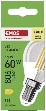 Emos lighting LED žárovka Filament Mini Globe / E14 / 5,9 W (60 W) / 806 lm / teplá bílá 1525731253