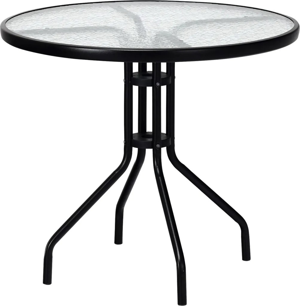 Kulatý zahradní stůl se skleněnou deskou ISLAND 90 cm, černý