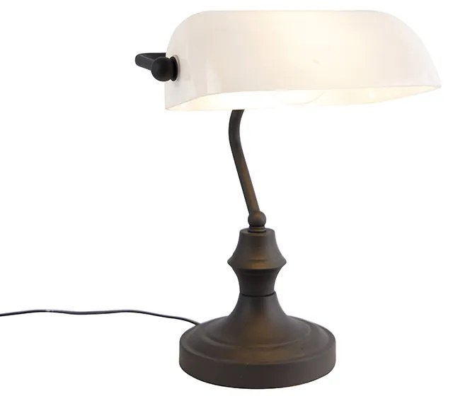 Klasická notářská lampa černá s opálovým sklem - Banker Biano.cz