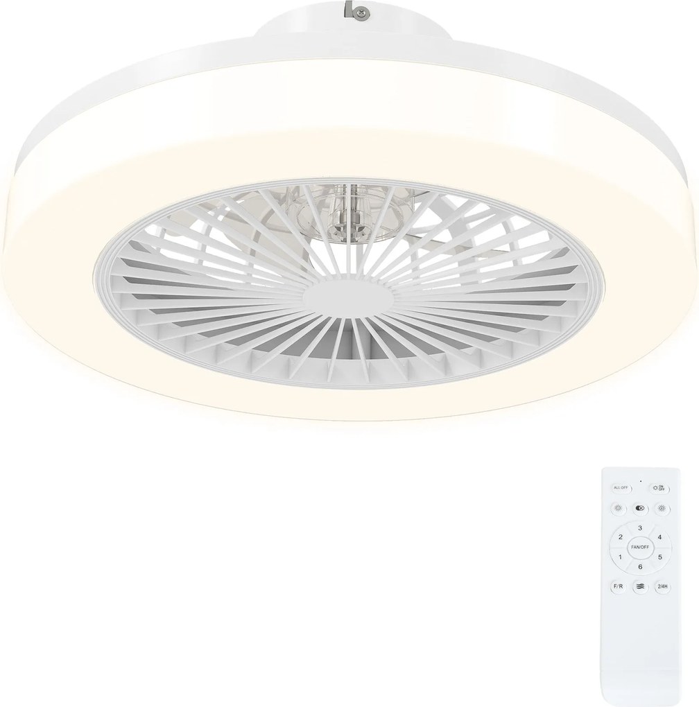 HOMCOM Stropní ventilátor s osvětlením a dálkovým ovládáním, Ø46 cm, 40W stmívatelné LED stropní světlo s ventilátorem, 6 rychlostí, časovač, reverzib
