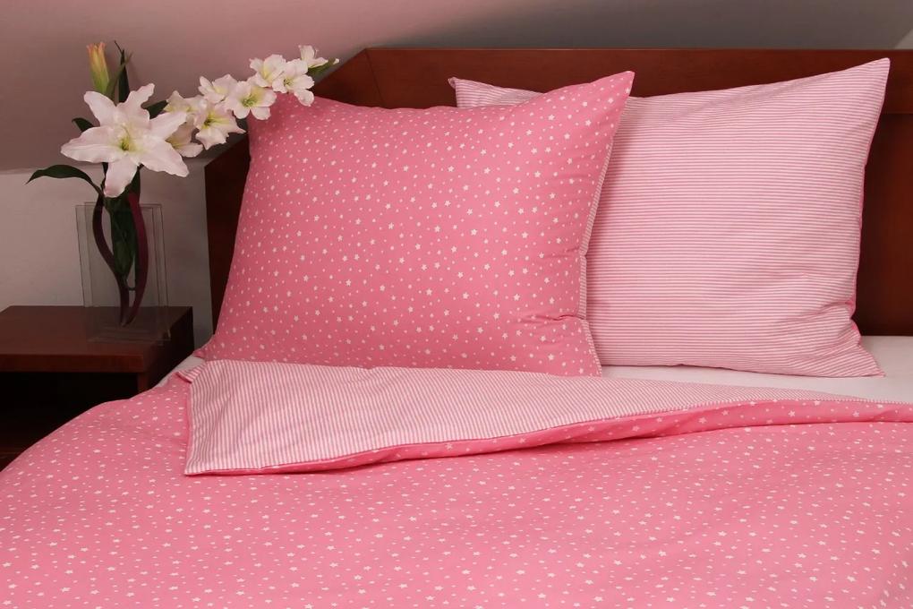 Bavlněné povlečení Stars Pink 70 x 90 + 140 x 200 cm, český výrobce Tibex