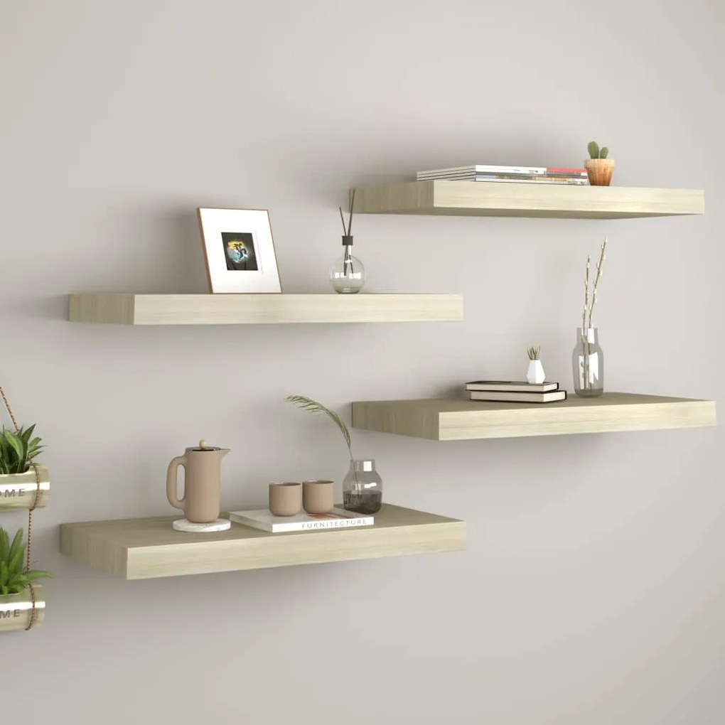 Plovoucí nástěnné police 4 ks dub 50 x 23 x 3,8 cm MDF 323873