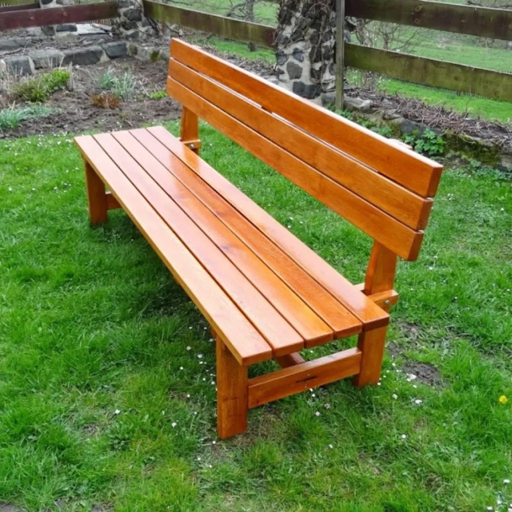 KULHÁNEK Široká zahradní lavice s opěradlem - klasická Délka: 150 cm, Odstín nátěru: lazura - palisandr
