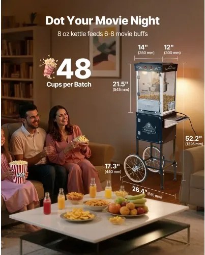 Výrobník popcornu s vozíkem, Konvice z nerezové oceli o objemu 0,2 kg VEVOR – Černá