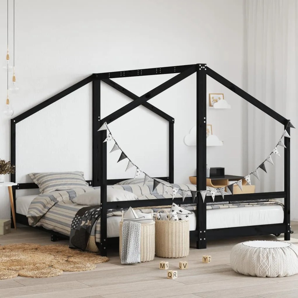 vidaXL Dětská postel černá 2x (90 x 200) cm masivní borové dřevo