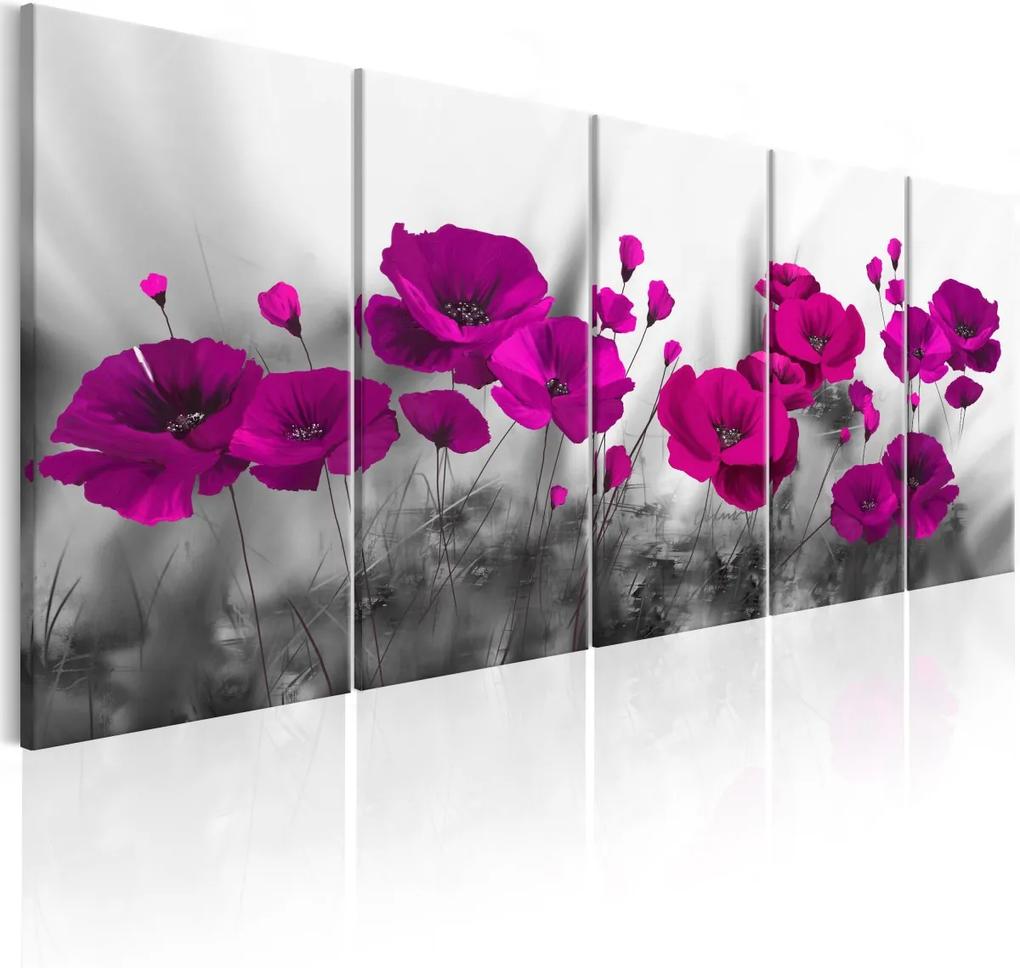 Vícedílný obraz - fialové vlčí máky (150x60 cm) - Murando DeLuxe