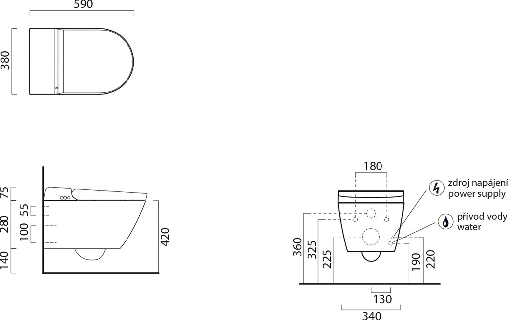 GSI GSI, WCLEAN závěsné WC Swirlflush s integrovaným elektronickým bidetem, bílá ExtraGlaze, 7418K11