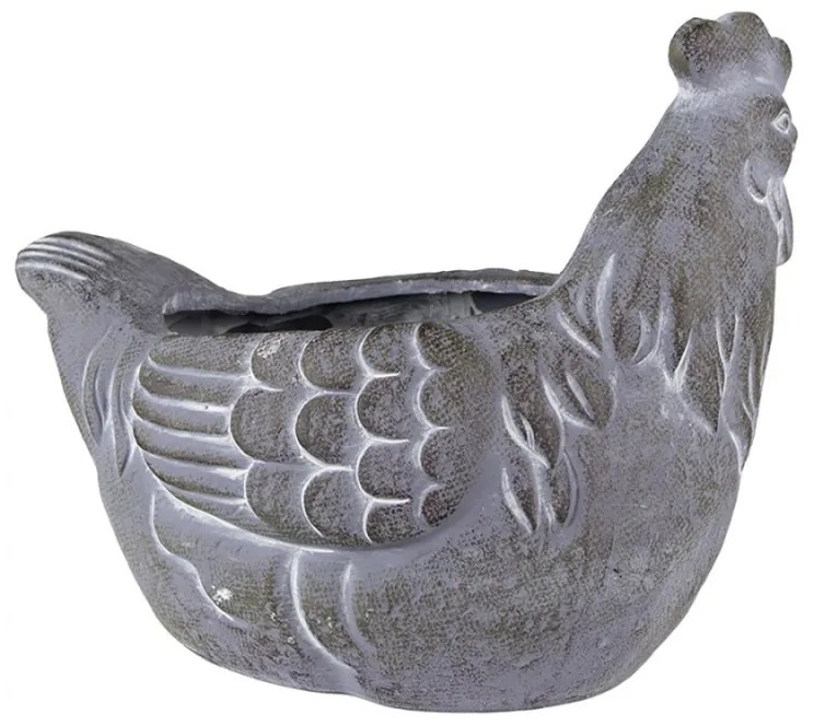 Šedý antik květináč ve tvaru slepičky Chicken – 29x17x23 cm