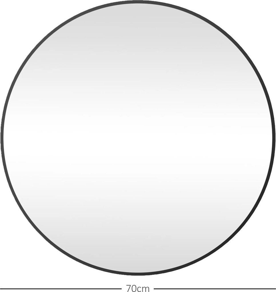 HOMCOM Kolo zrcadlo, koupelnové zrcadlo, průměr 70 cm, kovový rám, nástěnné zrcadlo, snadná instalace, pro ložnici, obývací pokoj, vstup, černé