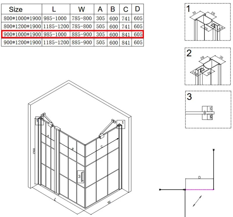 BPS-koupelny Obdélníkový sprchový kout HYD-OK03AM 100x90 černá/transparent - bez vaničky