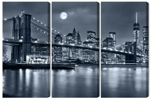 Vícedílný obraz Noční Panorama New Yorku S Měsícem Na Obloze Nedostatek Nedostatek Přírodní plátno 60x40